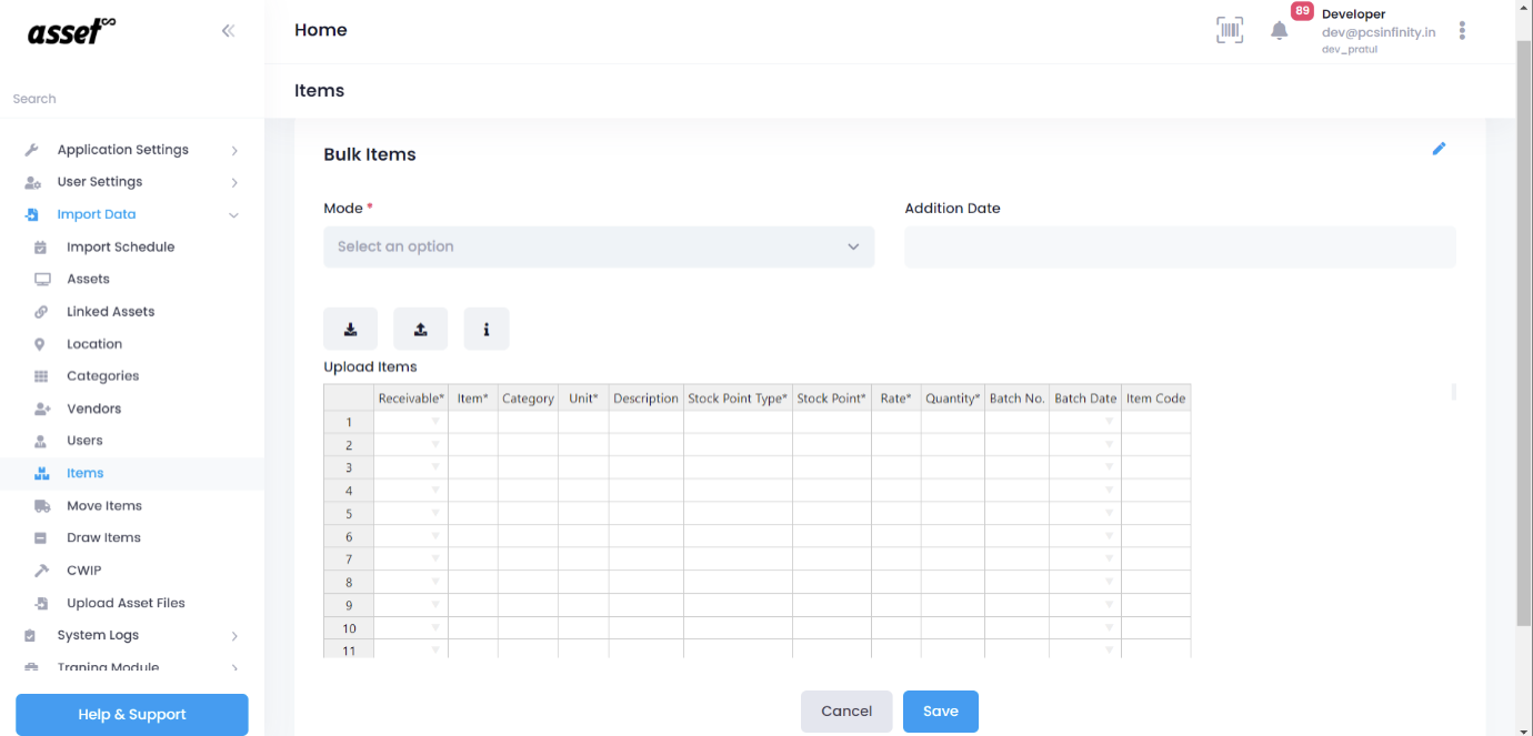 Importing Items in Bulk