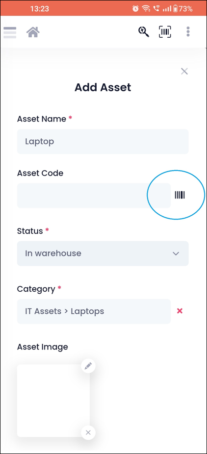 Updating the asset code using mobile app Updating the asset code using mobile app